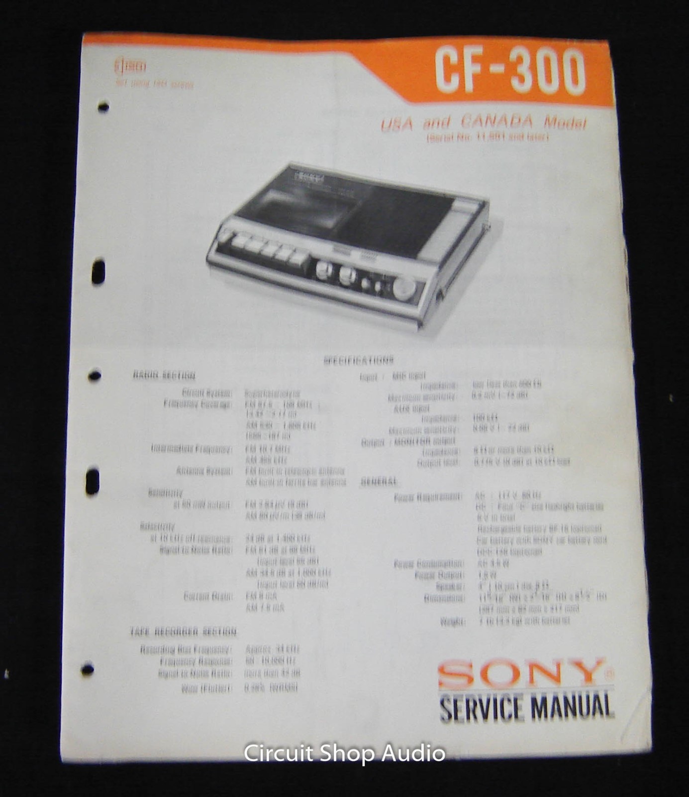 Original Sony CF-300 Cassette Service Manual | eBay
