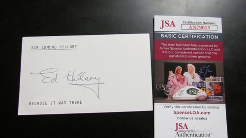 Sir Edmund Hillary signed Index Card JSA Certified | eBay