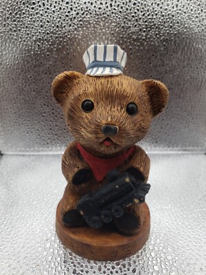 Brown Teddy Bear Sitting With Train Figurine 5" 1988 GAO | eBay