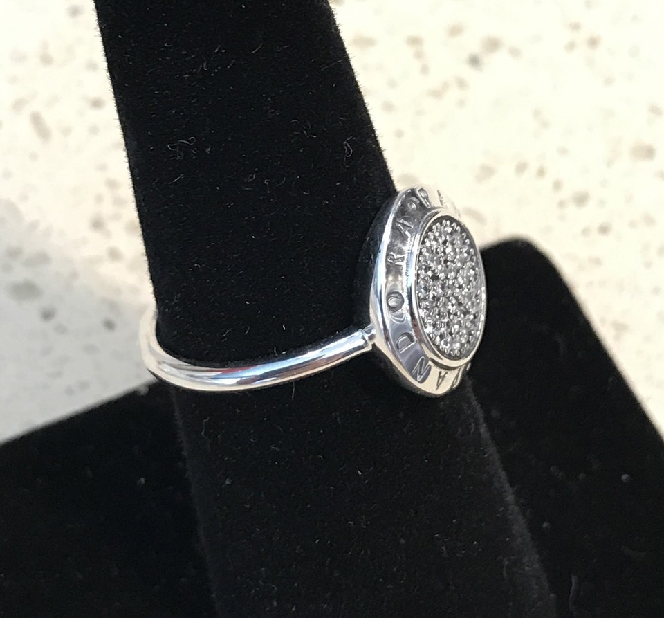 Pandora Signature Pave Ring #190912CZ +HINGED BOX & POLISHING CLOTH ...