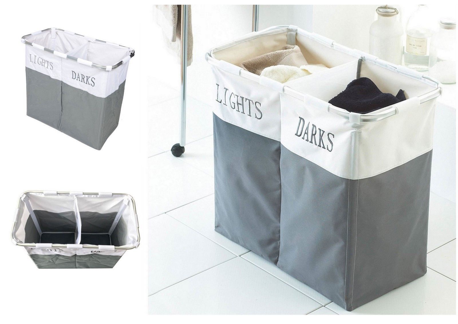 Folding Laundry Clothes Washing Storage Hamper Bag Basket Dark & Light ...
