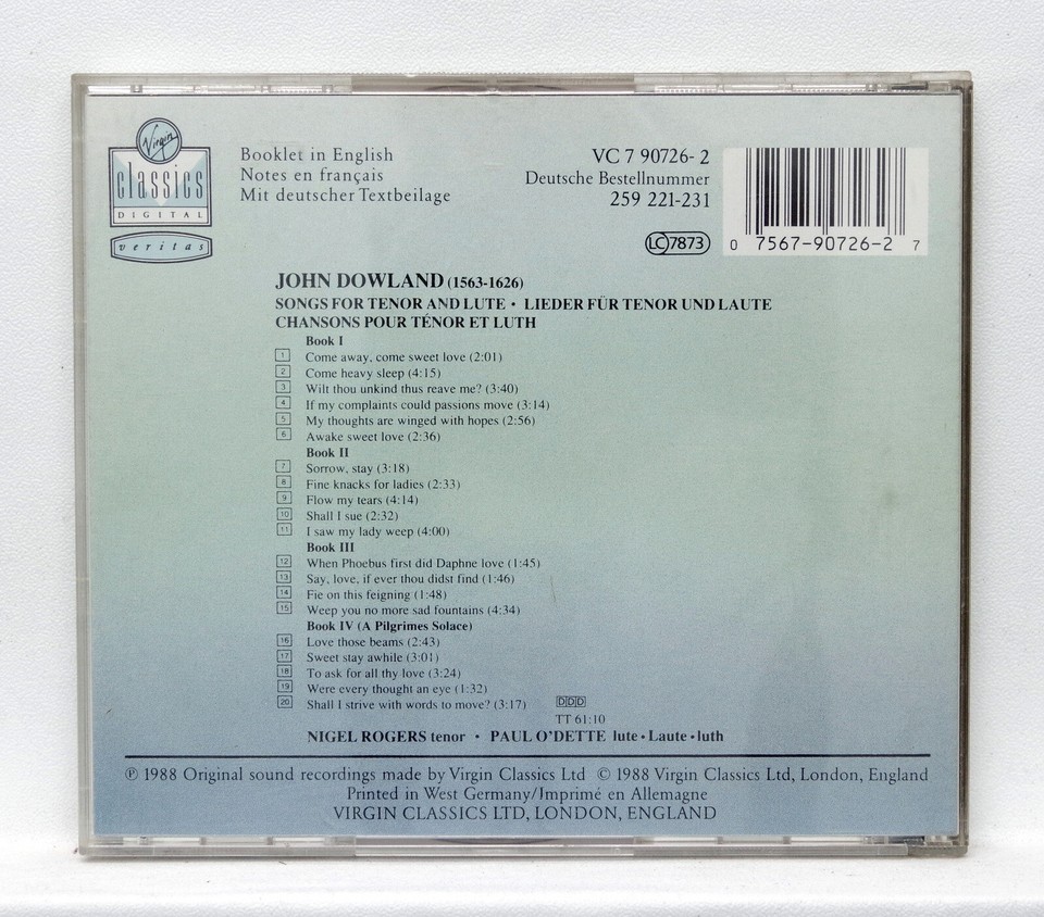 NIGEL ROGERS, PAUL O'DETTE ⸺ DOWLAND Songs for tenor and lute ⸺ VIRGIN ...