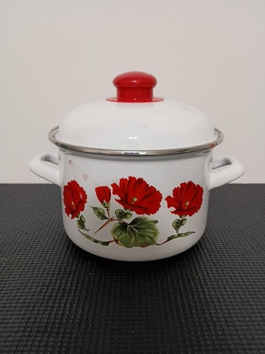 Uniware Enamel Pot Flowers Red 16 Cm 2.11 Quart Made In Turkey Never ...