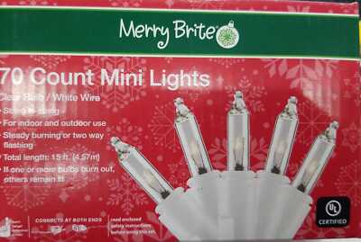 Merry Brite 70 Count Mini Lights, Clear Bulb/white Wire 15ft | eBay