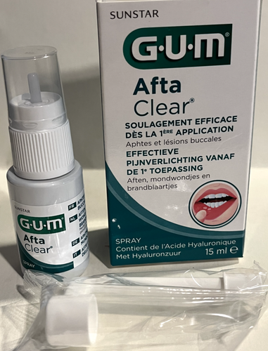 Sunstar GUM AftaClear Clear SPRAY Oral Sore Mouth Ulcers Lesions Afta ...