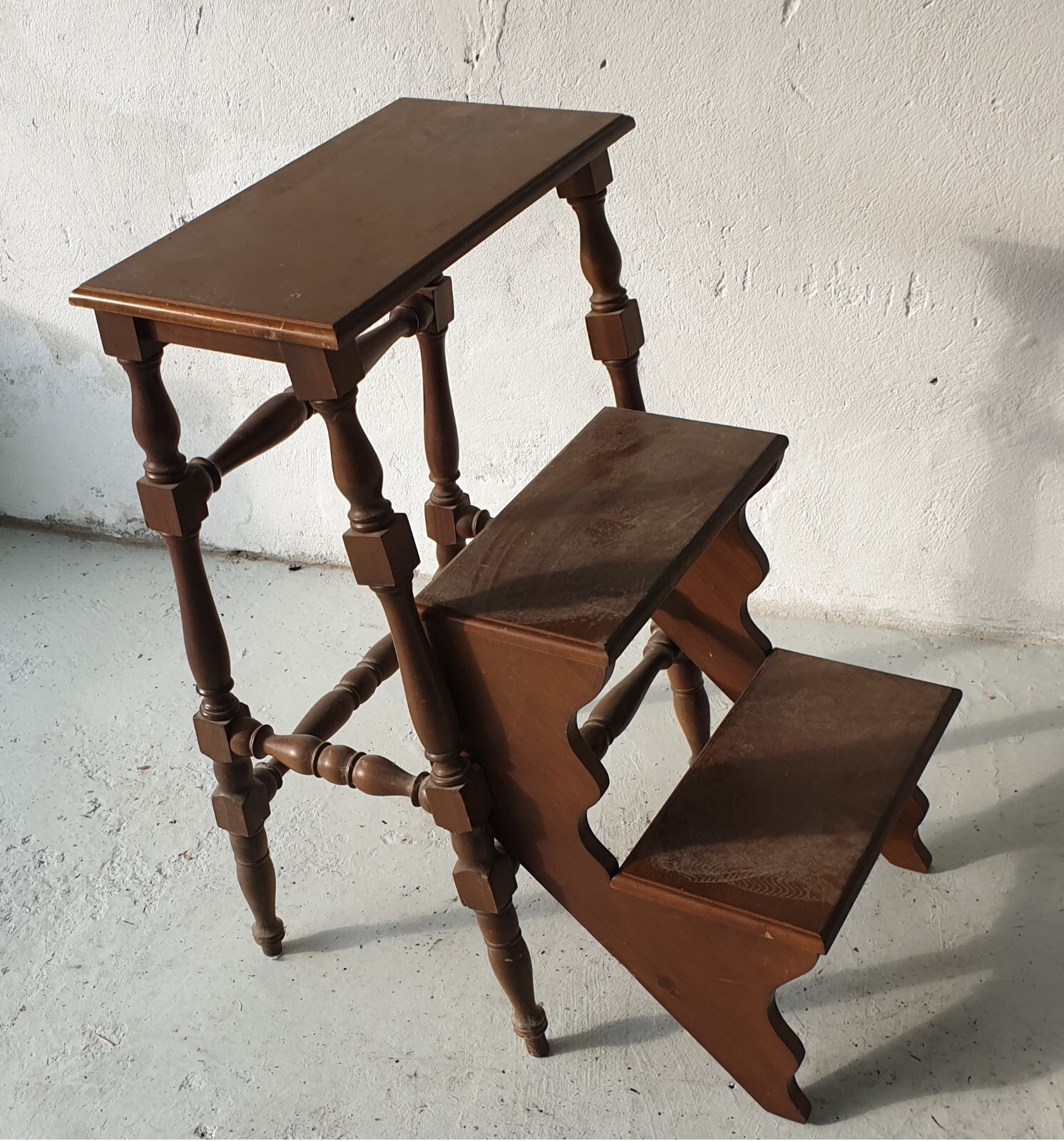 OLD VINTAGE LIBRARY STEPS LADDER SIDE TABLE BRASS TREAD | eBay