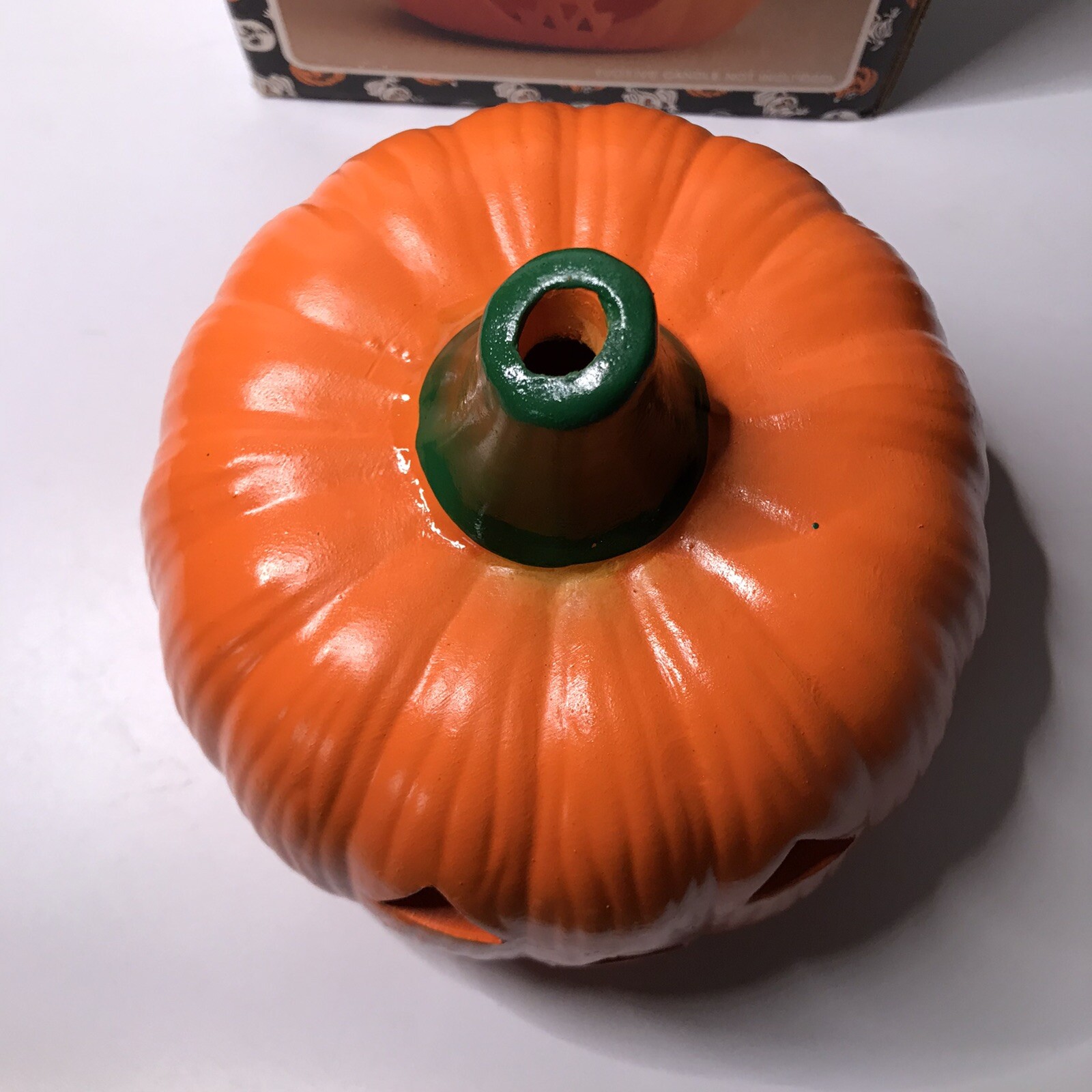 Vintage Halloween Ceramic Pumpkin Jack O Lantern Candle Tea Light ...