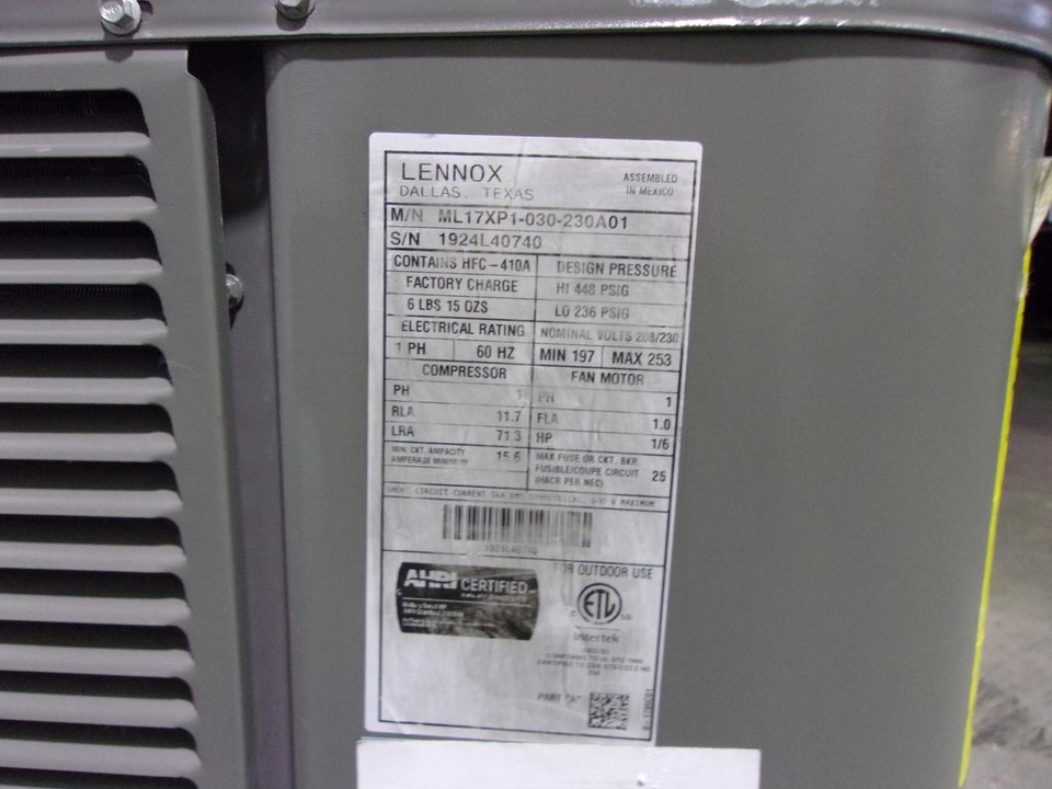 LENNOX Used Central Air Conditioner Condenser ML17XP1-030230A01 ACC ...