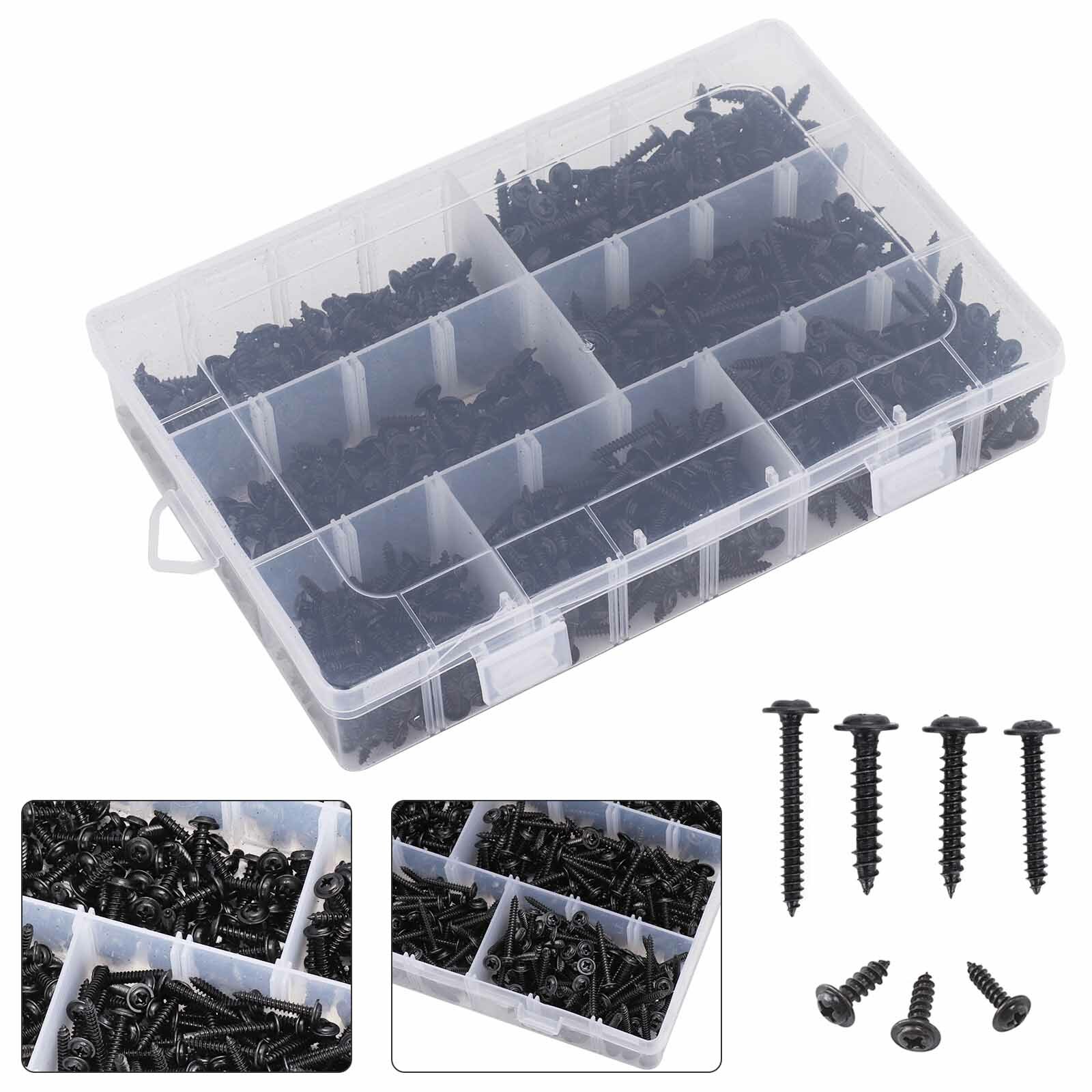 Assorted Box of Black Self Tapping Screws 700pcs Flanged Workshop ...