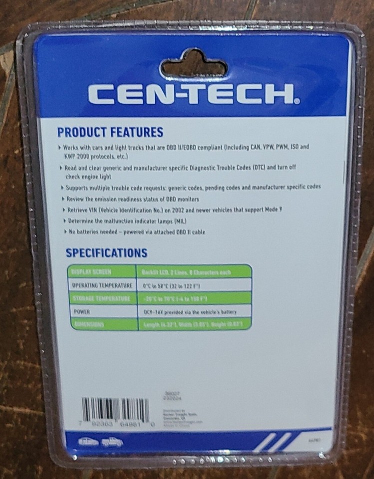 Cen-Tech OBD II & CAN Code Reader: Read & Clear Diagnostic Trouble ...