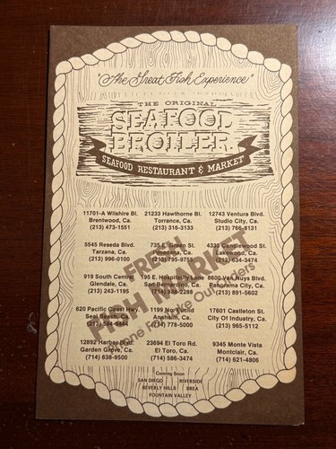 The Original Seafood Broiler Restaurant Fish Market California Vtg Menu ...