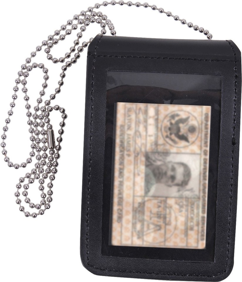 Rothco Black Leather Neck Universal Police/Security Badge & ID Holder ...