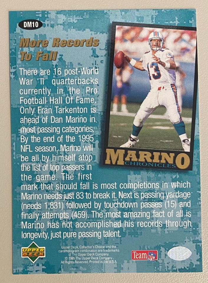 1995 Collector's Choice Dan Marino Chronicles Football Card #DM10 Dan ...