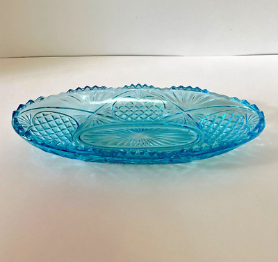 Bryce Higbee Glass Blue Oval Bowl Pineapple Iris Sawtooth Turquoise ...