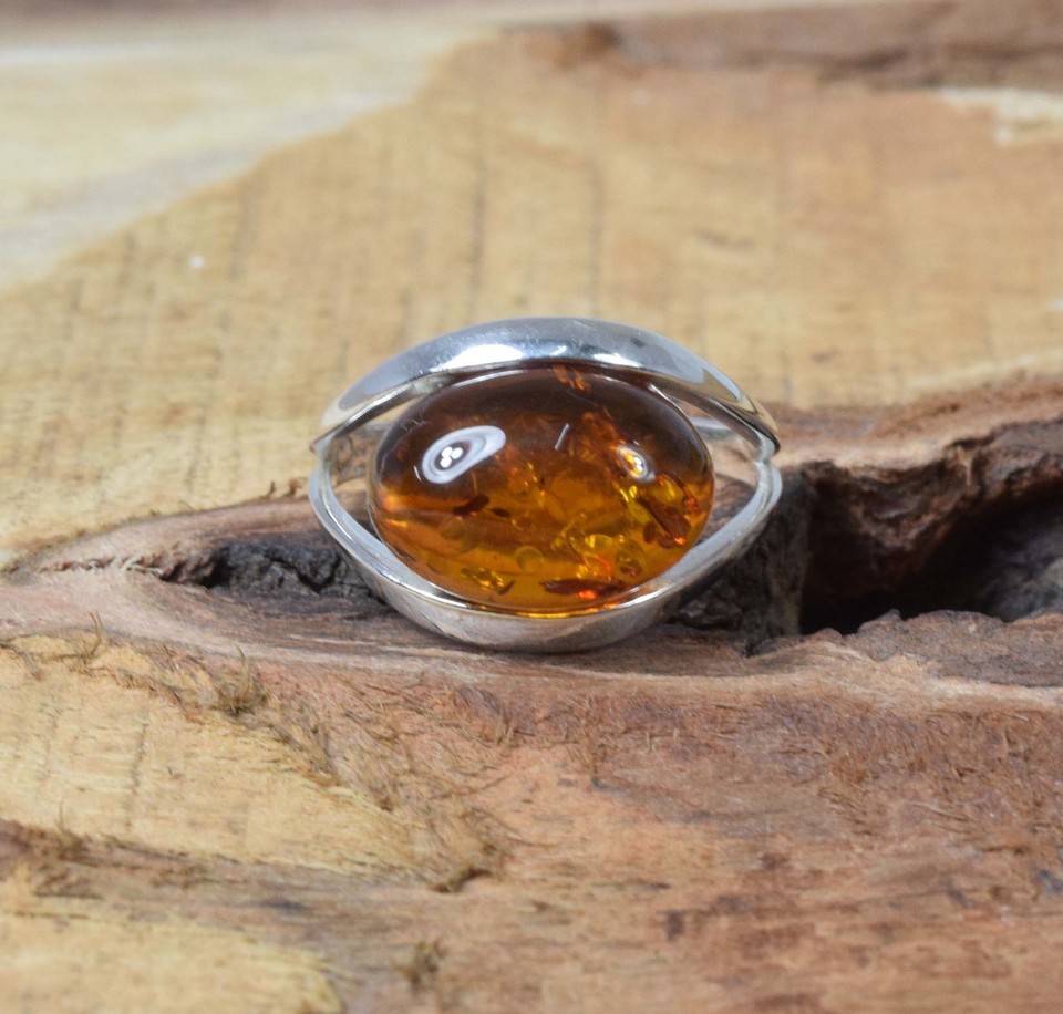 Baltic amber 925 sterling silver bold oval amber statement ring | eBay
