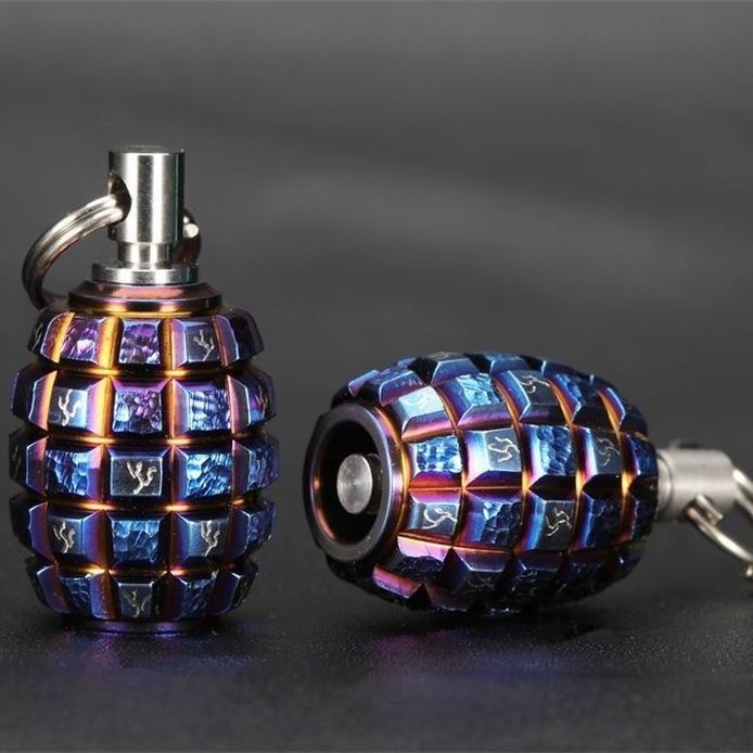 Blue Titanium Hand Engraved Grenade Keychain Titanium Knife Pendant EDC | eBay