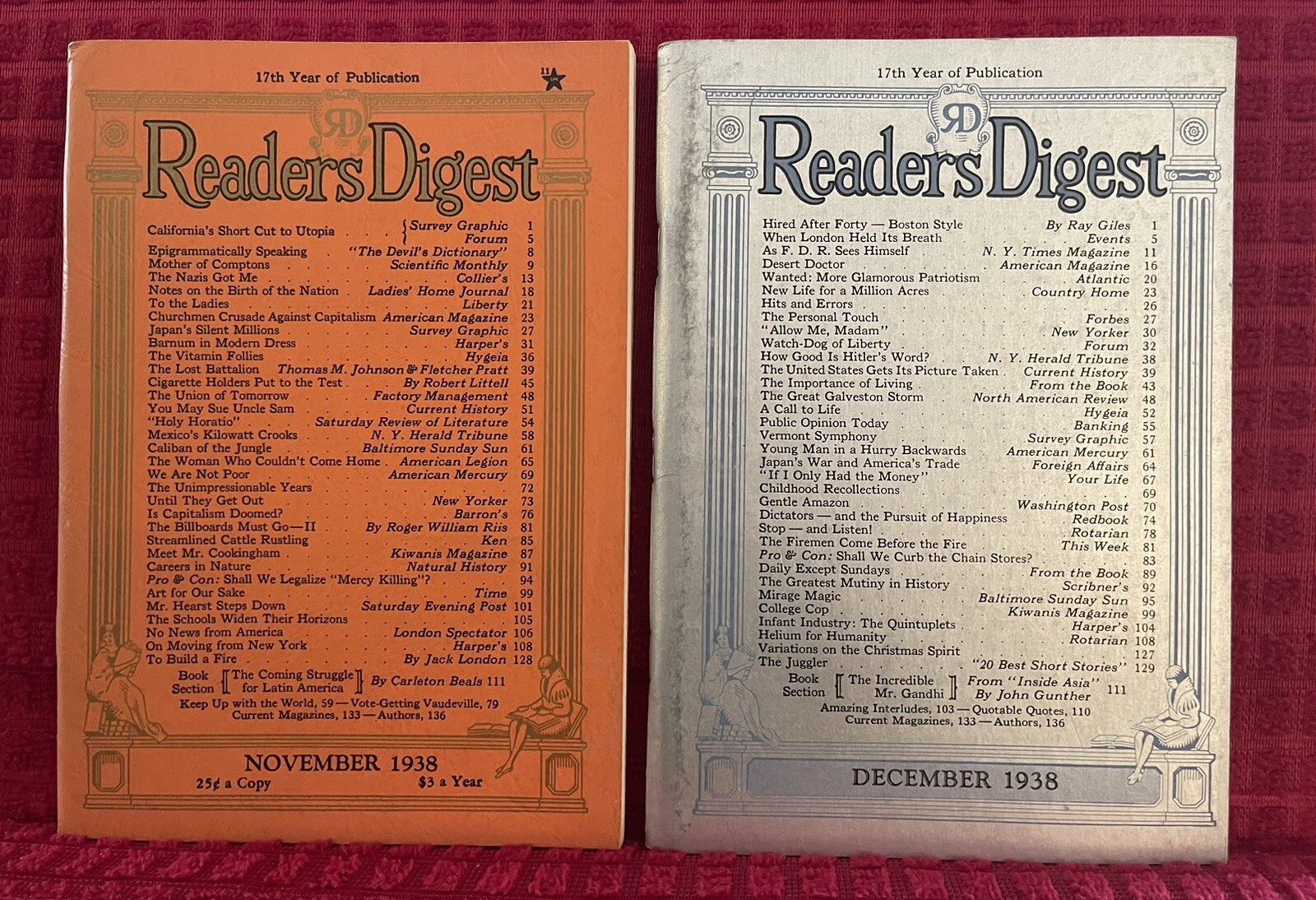1938 November December READERS DIGEST MAGAZINES Vintage History Book ...