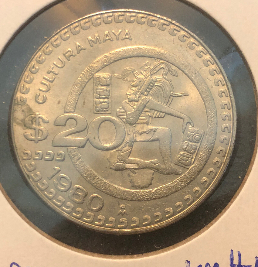 1980 Mexico 20 Pesos Copper Nickel Coin -32MM-Culture Maya ...