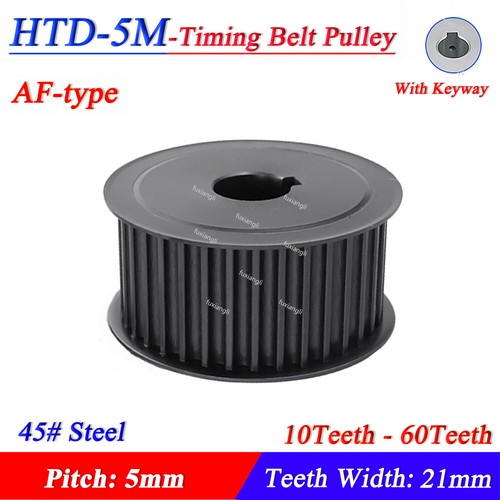HTD-5M 16T-60T Timing Belt Pulleys Pitch 5mm AF Width 21mm With Keyway ...
