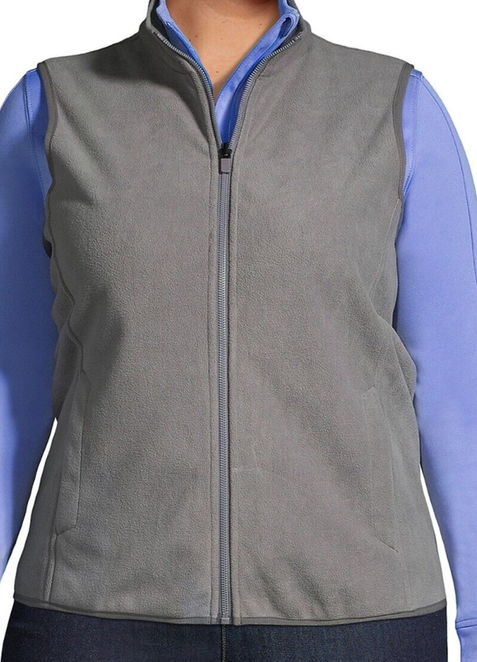 Lands' End Size 2X Gray Fleece Marinac vest, zip front, zip pockets NWT ...
