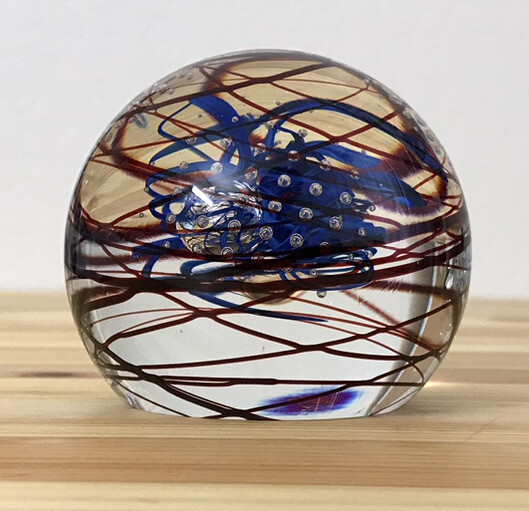 Vtg Art Glass Crystal Paperweight Ribbon Swirl Control Bubbles Artist ...