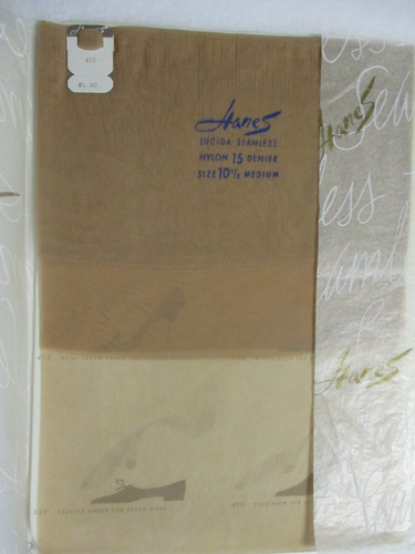 1PR VINTAGE HANES 415 REINFORCED SHEER RHT NYLON STOCKINGS SIZE 10 1/2 ...