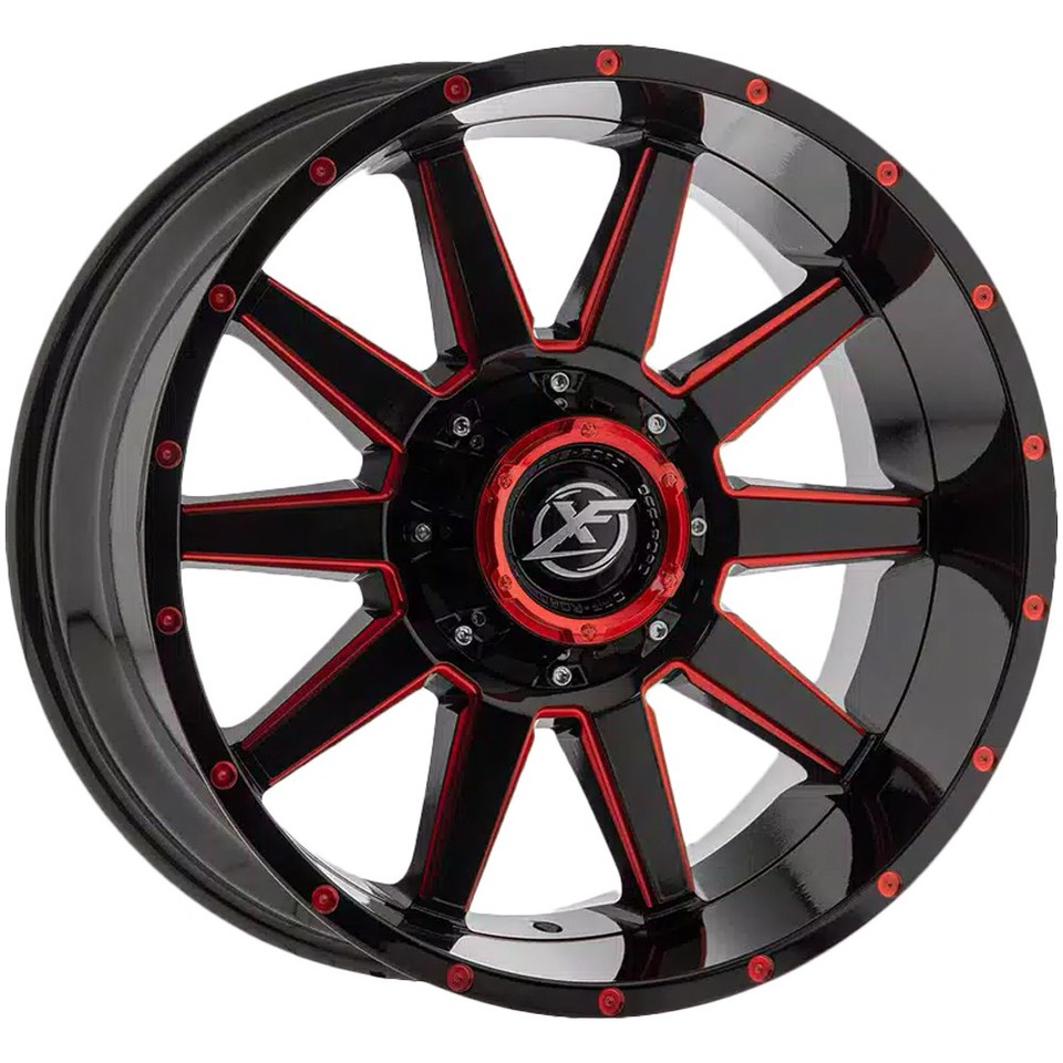 (Set of 5) XF Off-Road XF-219 20x10 5x5"/5x5.5" -12mm Black/Red Wheels ...