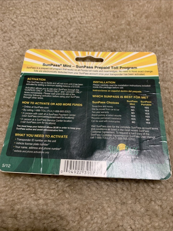 SunPass Mini/Sticker Transponder/Prepaid toll Program/for Florida ...