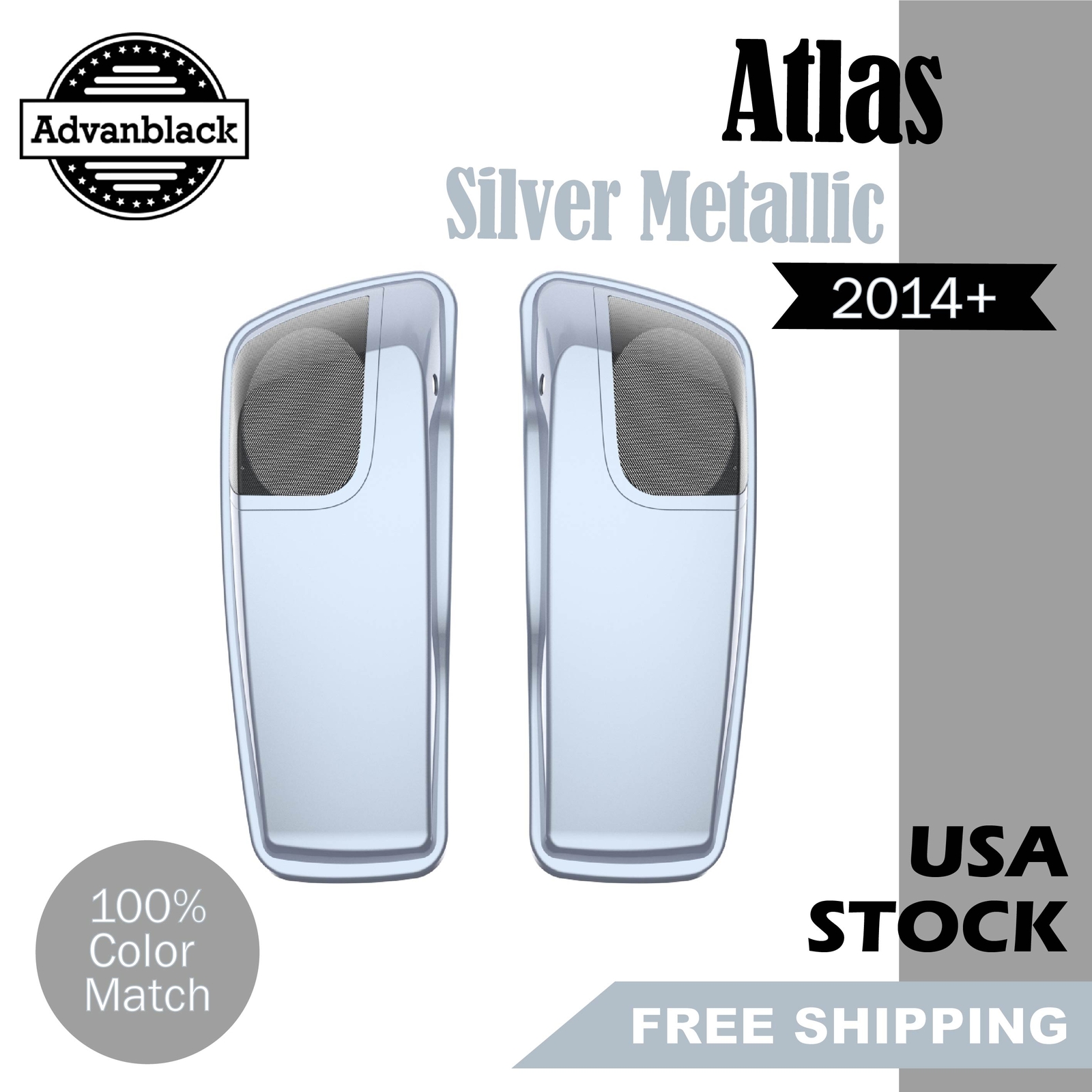 Atlas Silver Metallic 5x7 inch Saddlebag Speaker Lids Audio Cover For ...
