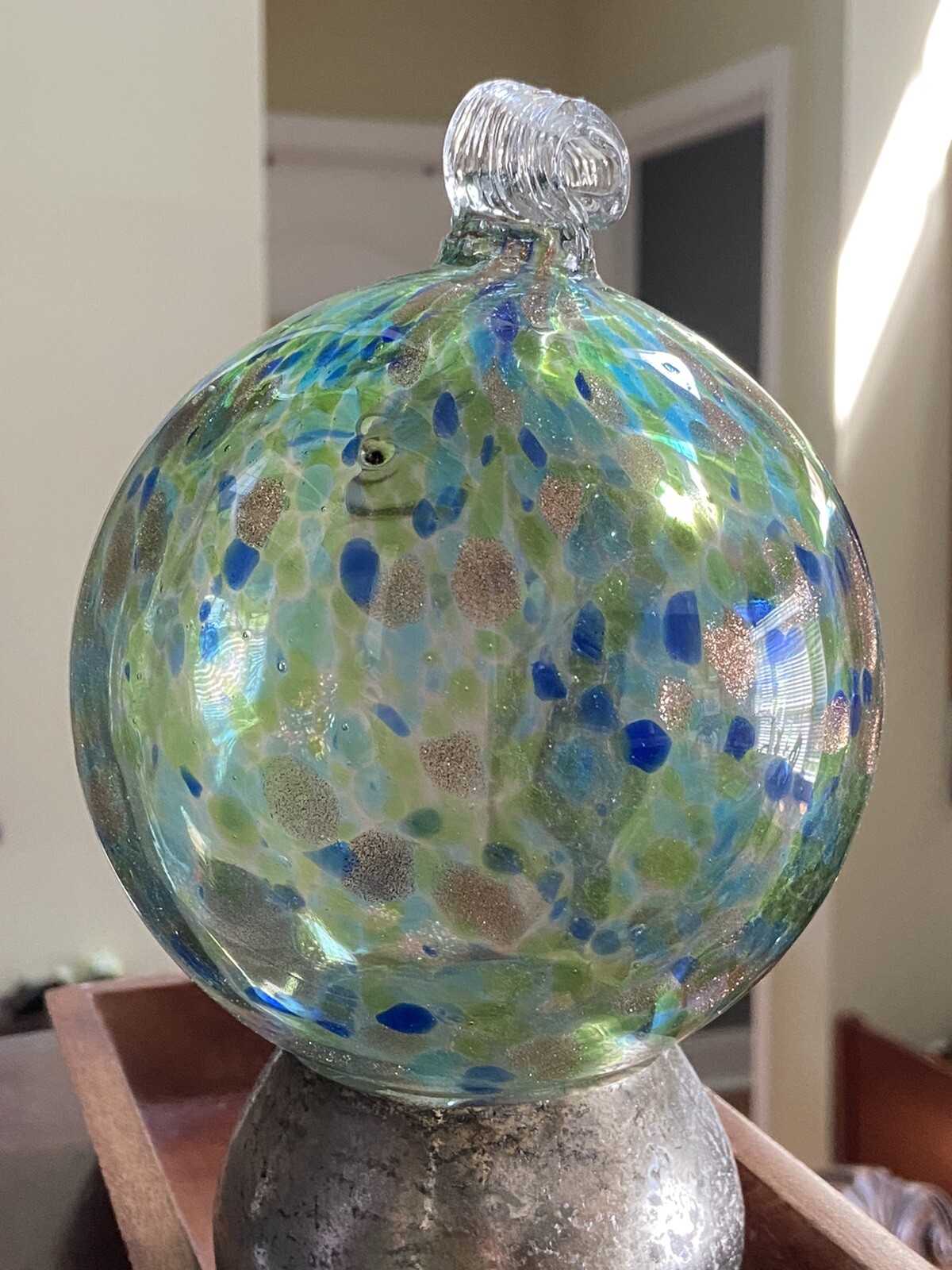 5” Hand Blown Glass Orb/Friendship Ball In Teal And Gold | eBay