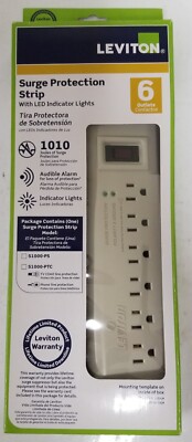 LEVITON S1000-PS 6-Outlet Surge Protected Outlet Strip LED Indicator ...