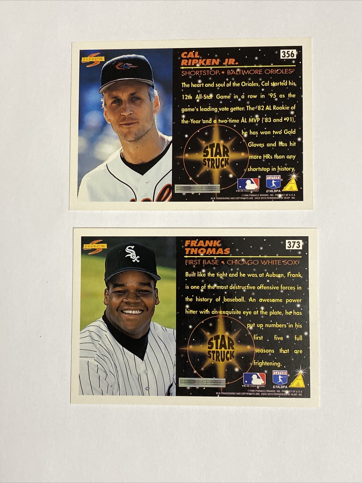 1996 Score Checklist Cal Ripken Jr & Frank Thomas Baseball Card Lot ...