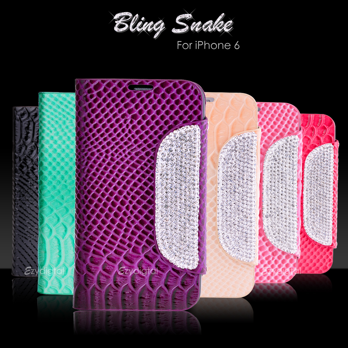 Premium Bling Snake Stand Wallet case cover for New Apple iPhone 6 6S 7 ...