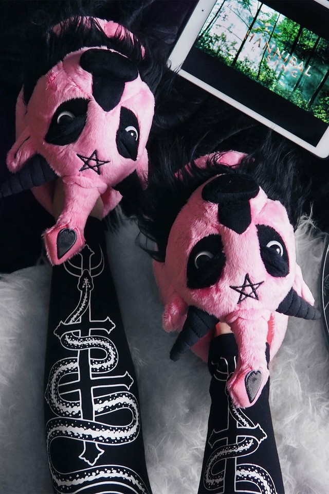 Killstar Dark Lord Satanic Baphomet Goat Goth Punk Bubblegum Slippers ...
