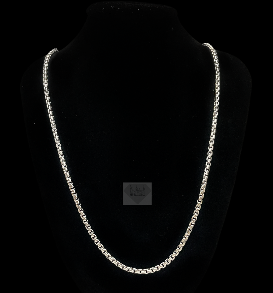 SOLID 925 STERLING SILVER Round Box Link Chain Necklace 4MM Strong and ...