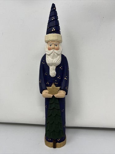 James Haddon Wood Carving Folk Art Santa Blue Signed | eBay
