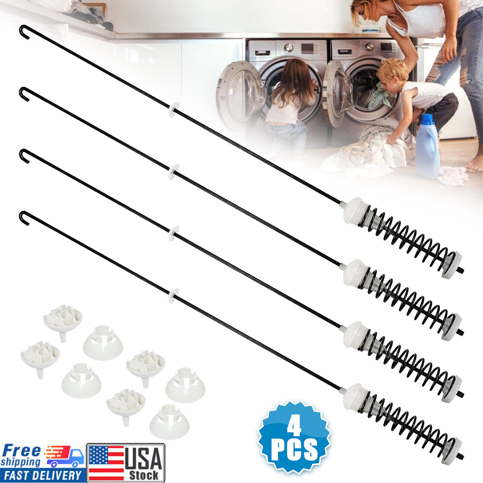4 Pack W10780048 Washing Machine Suspension Rods Kit for Whirlpool ...