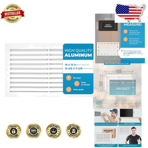 19.625 x 11.625 Inch Rustproof AC Transfer Grille - Easy Install ...