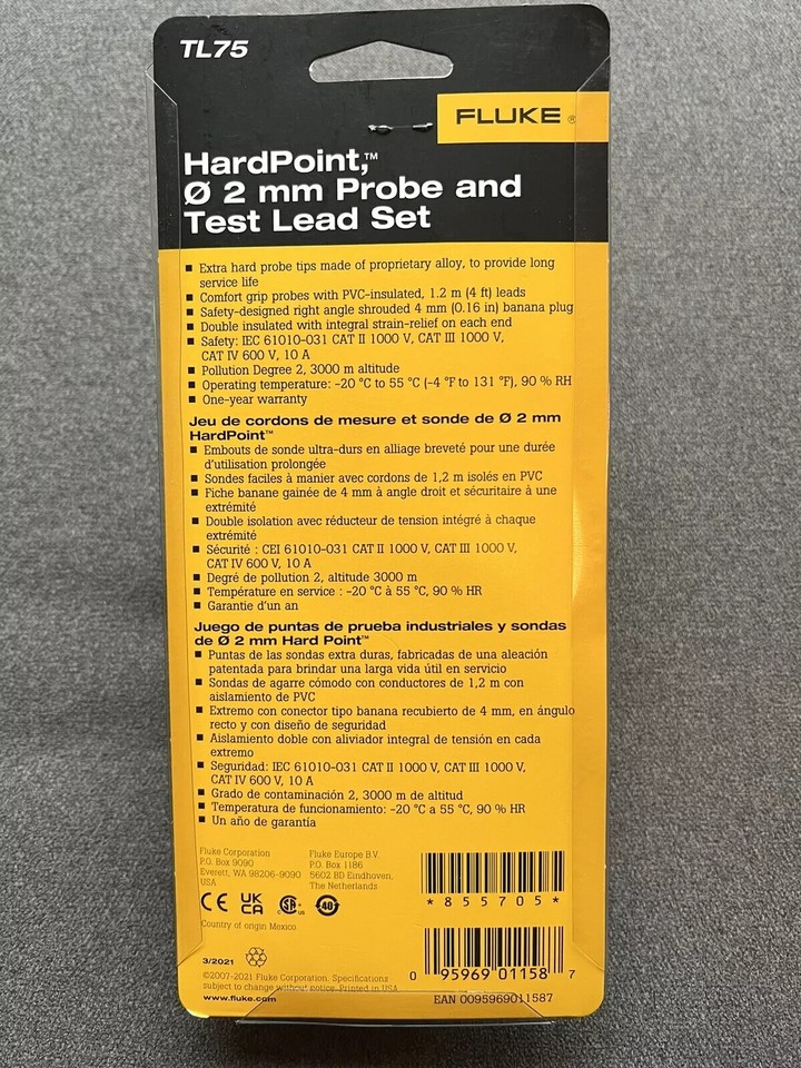 Original Fluke TL75 Hard Point Test Lead Set Meter Probes | eBay