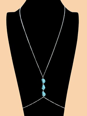 Bikini Beach Silver Chain Turquoise Body Chain Layered Chest Belly Body ...