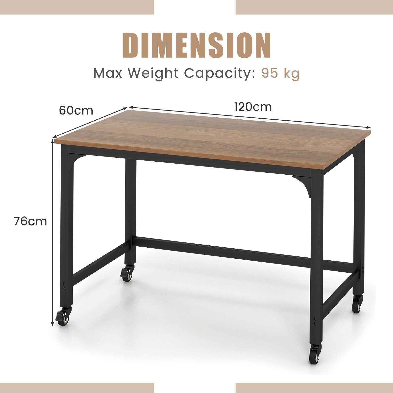 120cm Computer Desk Writing Desk Workstation W/ Lockable Wheels | eBay