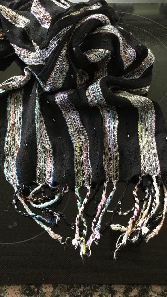 NEW Black Gray Multi Infinity Boho Hippie Gypsy Scarf Fringe Handmade ...