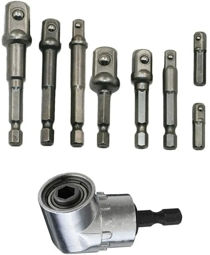 9 Pcs Socket Adapter Impact Hex Shank Drill Bits Set 1/4" 3/8" 1/2 ...