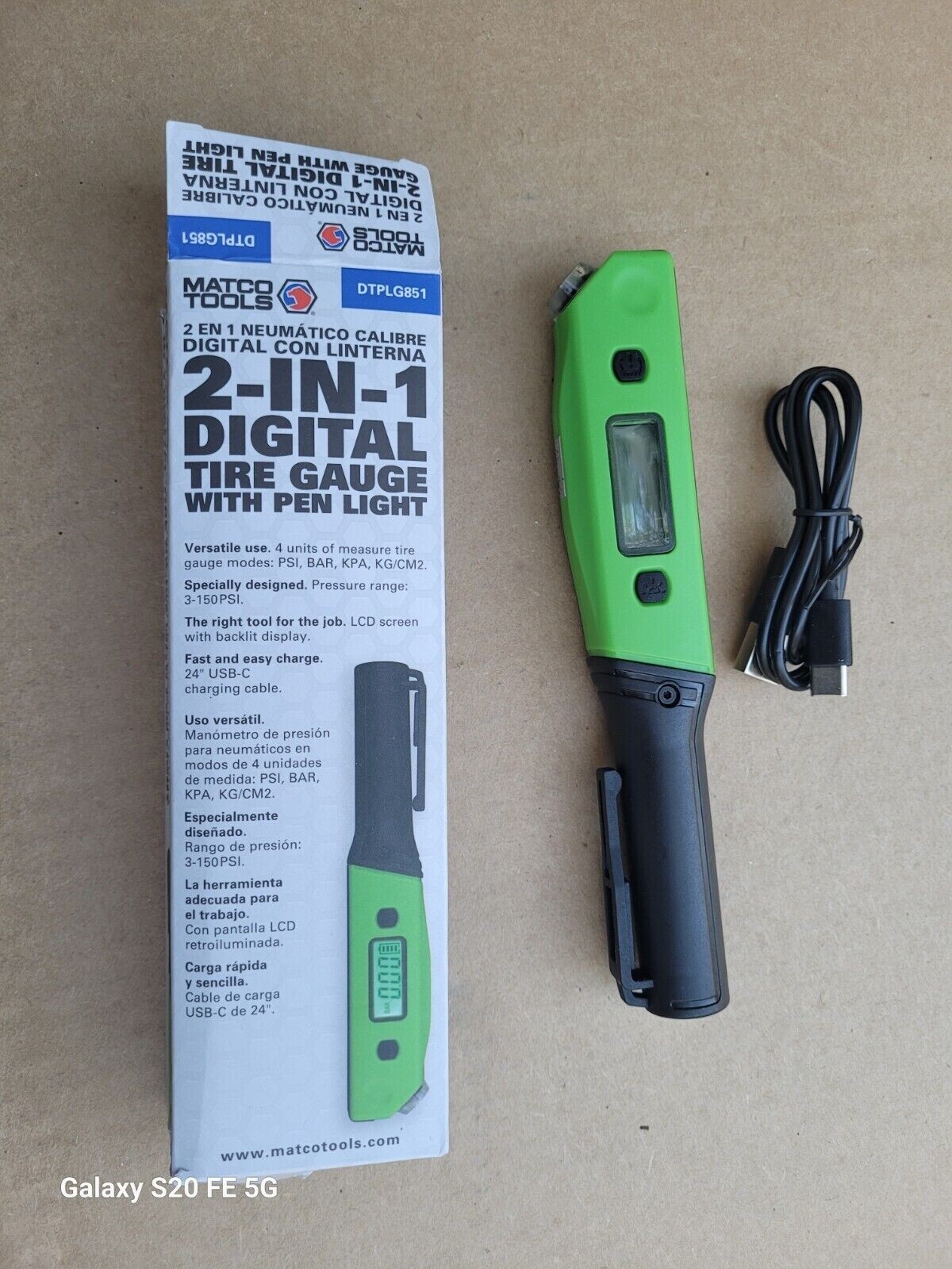 Matco Tools 2 in 1 Digital Tire Gauge With Pen Light Charge USB-C | eBay