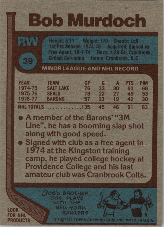 1977-78 Topps #39 Bob Murdoch - EX-MT | eBay