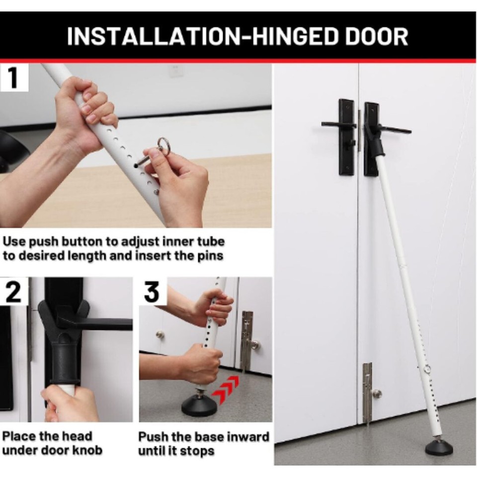 Adjustable Door Handle Home Security Bar Rod Brace Jammer Apartment ...