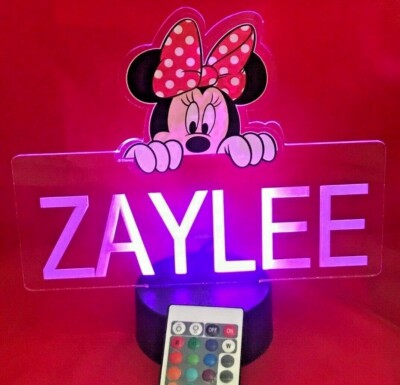 Minnie Mouse Disney Light Up Night Light Table Lamp LED Personalized ...