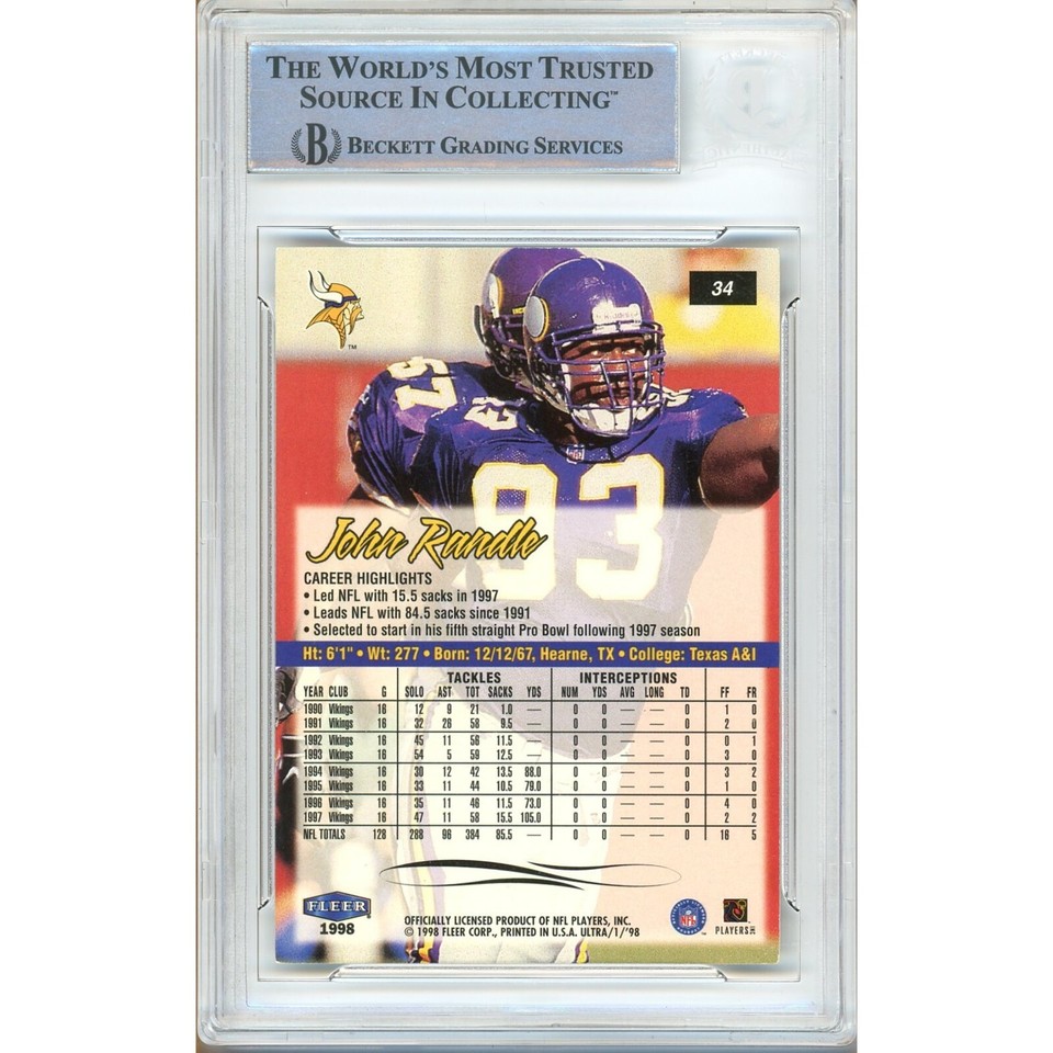 John Randle Minnesota Vikings Auto 1998 Fleer Ultra Signed #34 BAS Auth ...