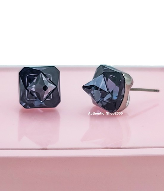 SWAROVSKI Ruthenium Pyramid cut crystal Black Chroma Stud Earrings ...
