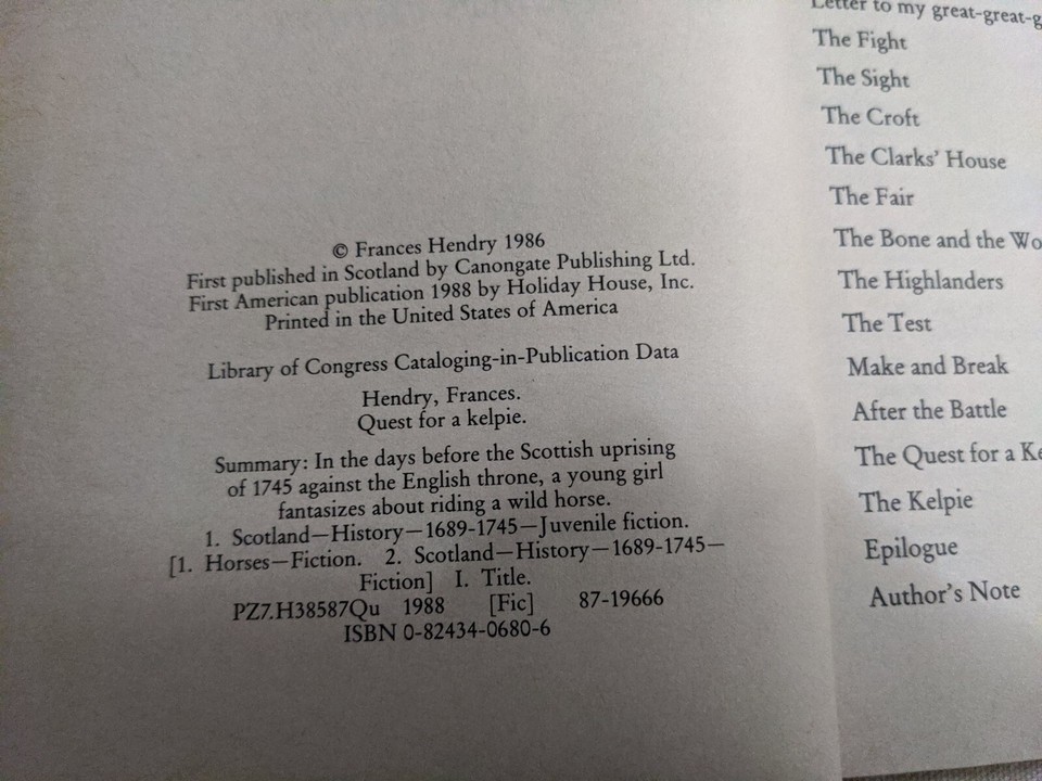 Hendry, Frances: Quest for a Kelpie 1988 Hard Cover 9780823406807| eBay